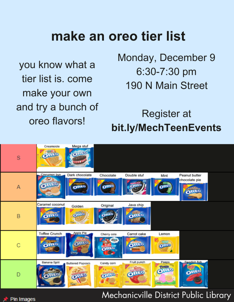 Make an Oreo Tier List – Mechanicville District Public Library