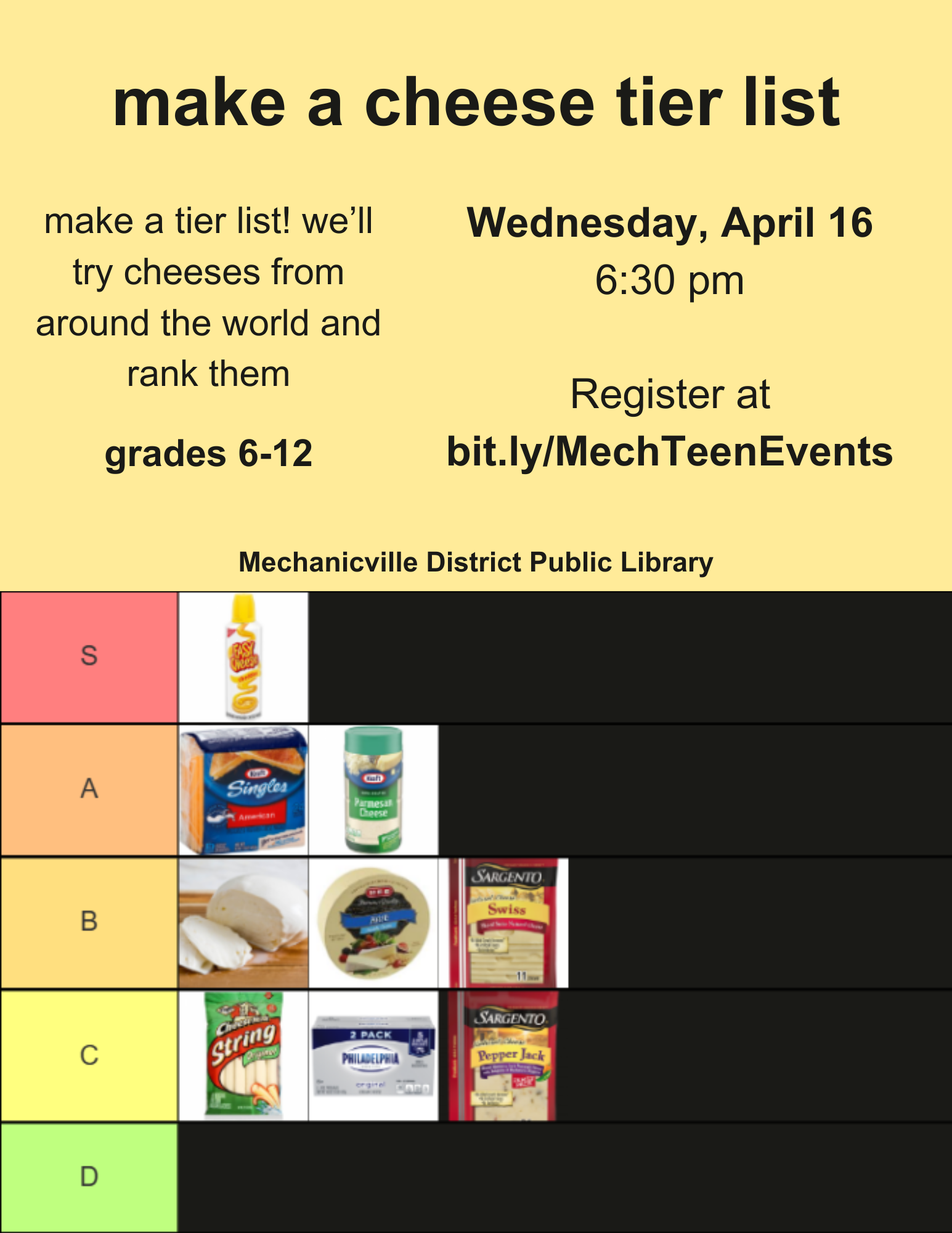Make a Cheese Tier List – Mechanicville District Public Library